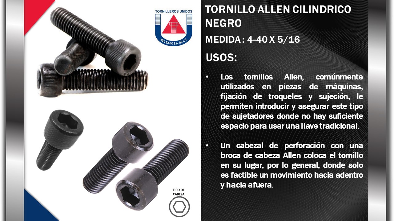 TOR ALLEN CIL NC 4-40 X 5/16 (EN BODEGA) | TORNILLEROS UNIDOS DEL BAJIO ...