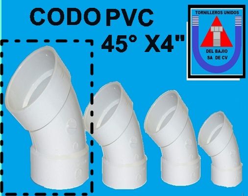 PVC SANITARIO – CODO 45ø 4 | TORNILLEROS UNIDOS DEL BAJIO SA DE CV