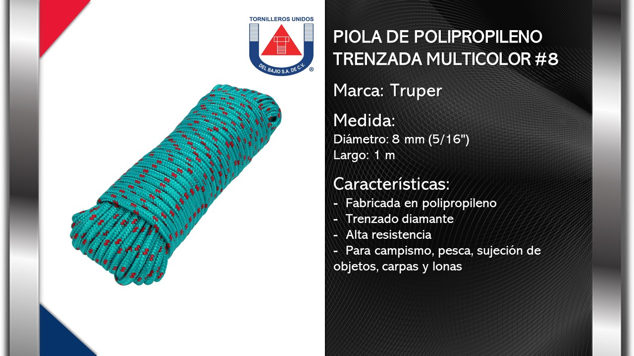 TRUPER - PIOLA DE POLIPROPILENO TRENZADA VERDE 8MM X 1M - TORNILLEROS ...